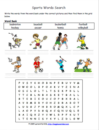 Easy Sports Word Search 2