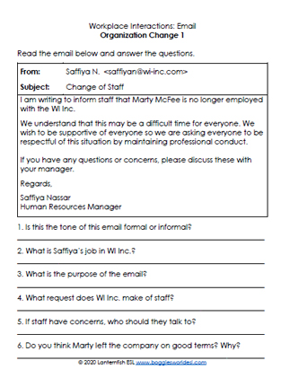Notification of Organizational Change Workplace Interactions Worksheet